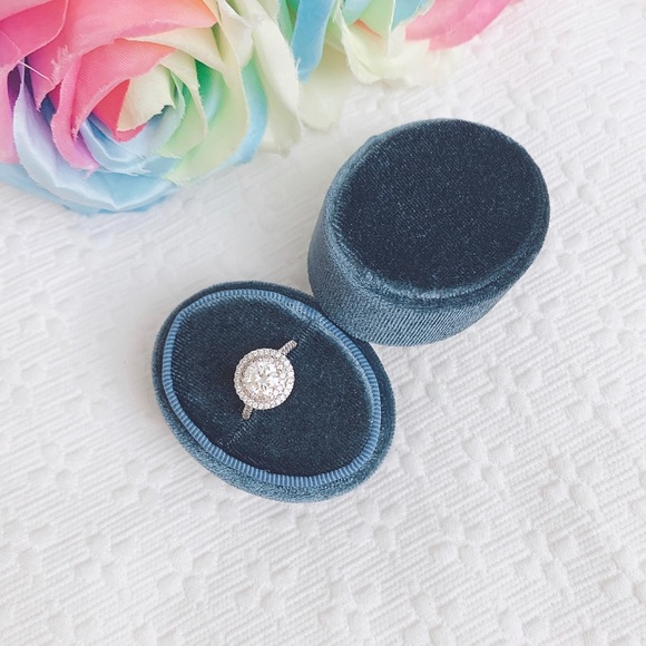 Jewelry | Bnib Blue Oval Velvet Ring Box Ring Bearer | Poshmark